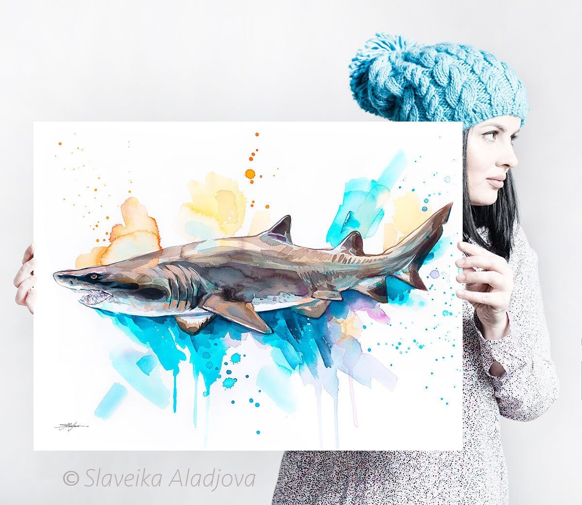 Sand Tiger Shark Watercolor Painting Print by Slaveika | Etsy