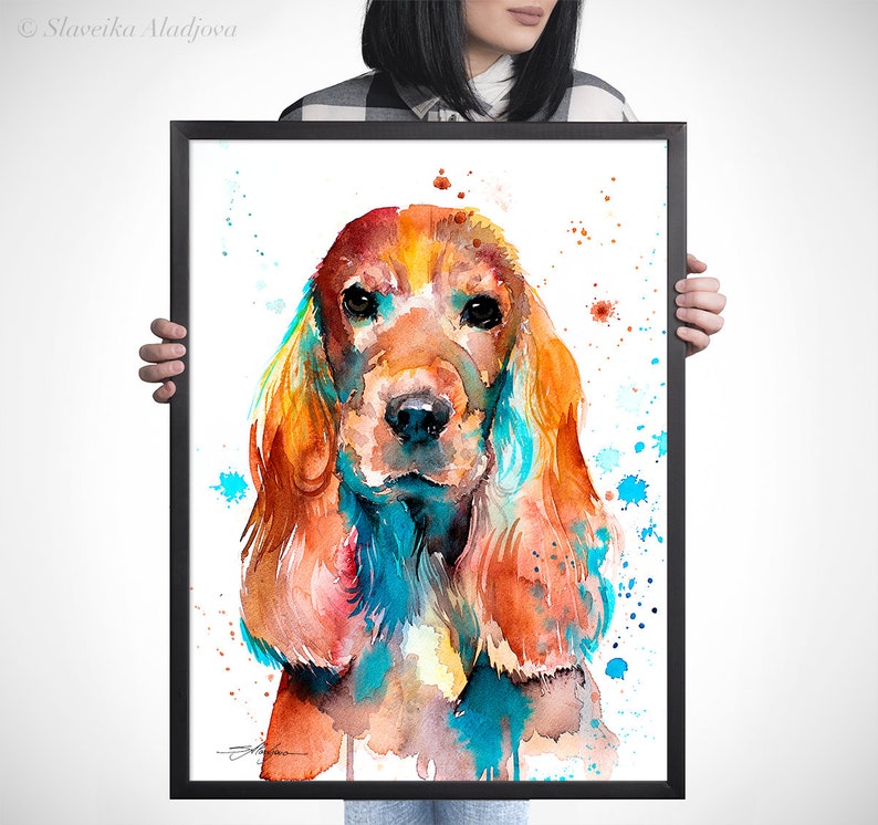 English Cocker Spaniel watercolor painting print by Slaveika | Etsy