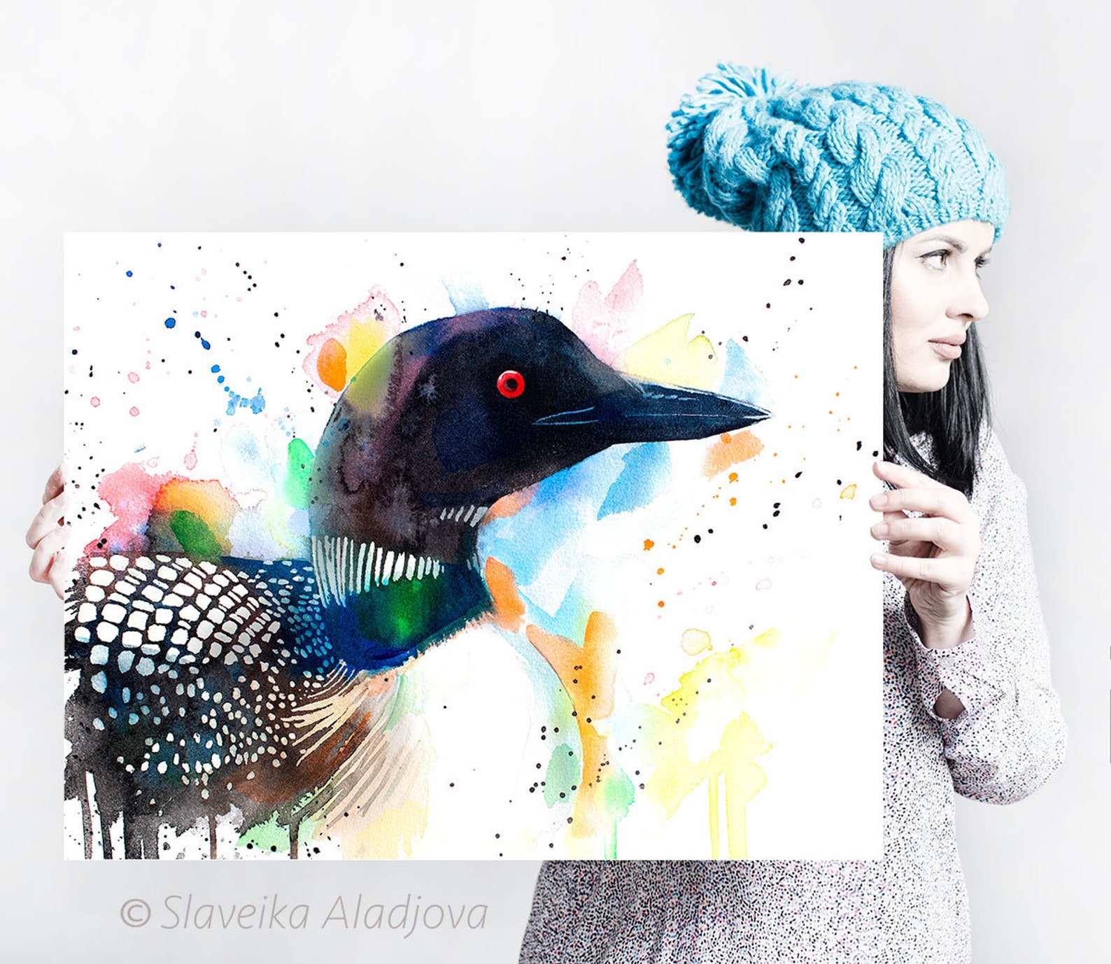 Common Loon, Great Northern Diver Watercolor Painting Print by Slaveika ...