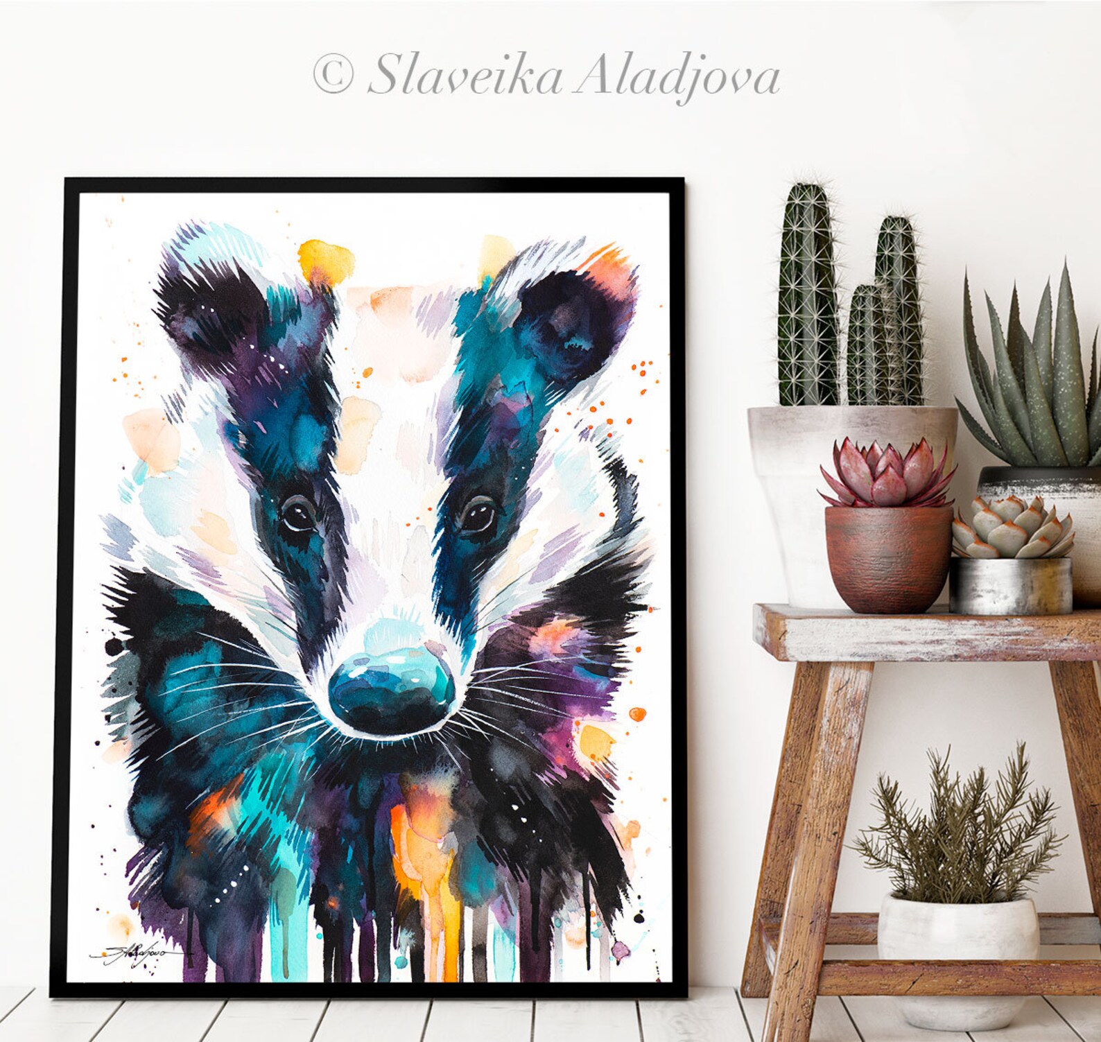 European Badger Watercolor Painting Print by Slaveika Aladjova, Art ...