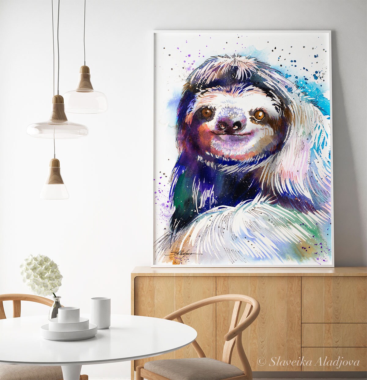 Three-toed Sloth Watercolor Painting Print by Slaveika - Etsy Australia
