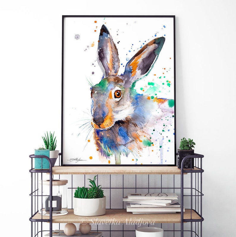 Colorful Jackrabbit watercolor painting print by Slaveika | Etsy