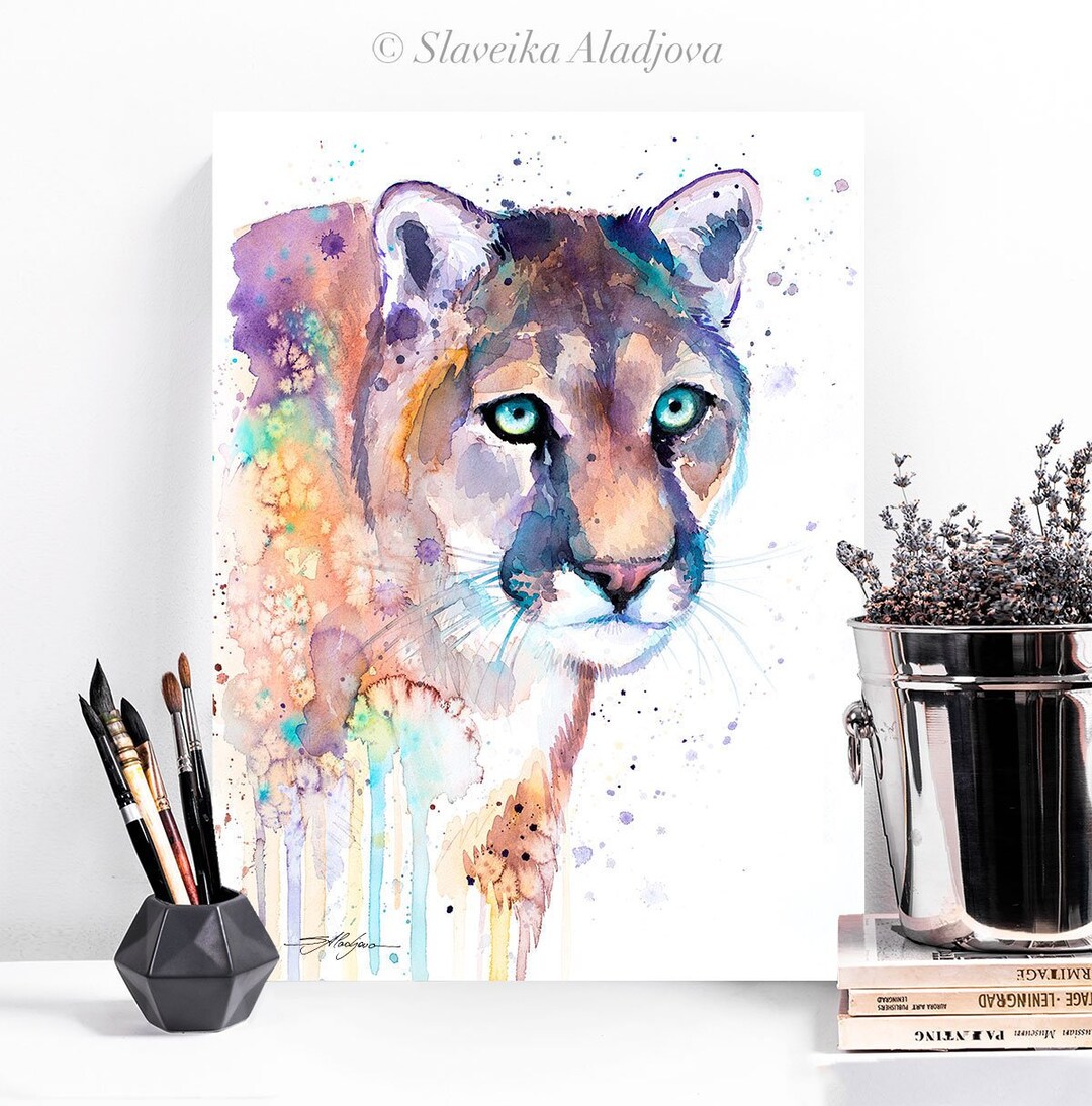 Puma Watercolor Painting Print by Slaveika Aladjova, Cougar Art, Animal ...