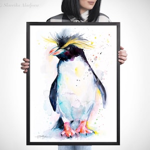 Rockhopper Penguin Watercolor Painting Print by Slaveika Aladjova ...