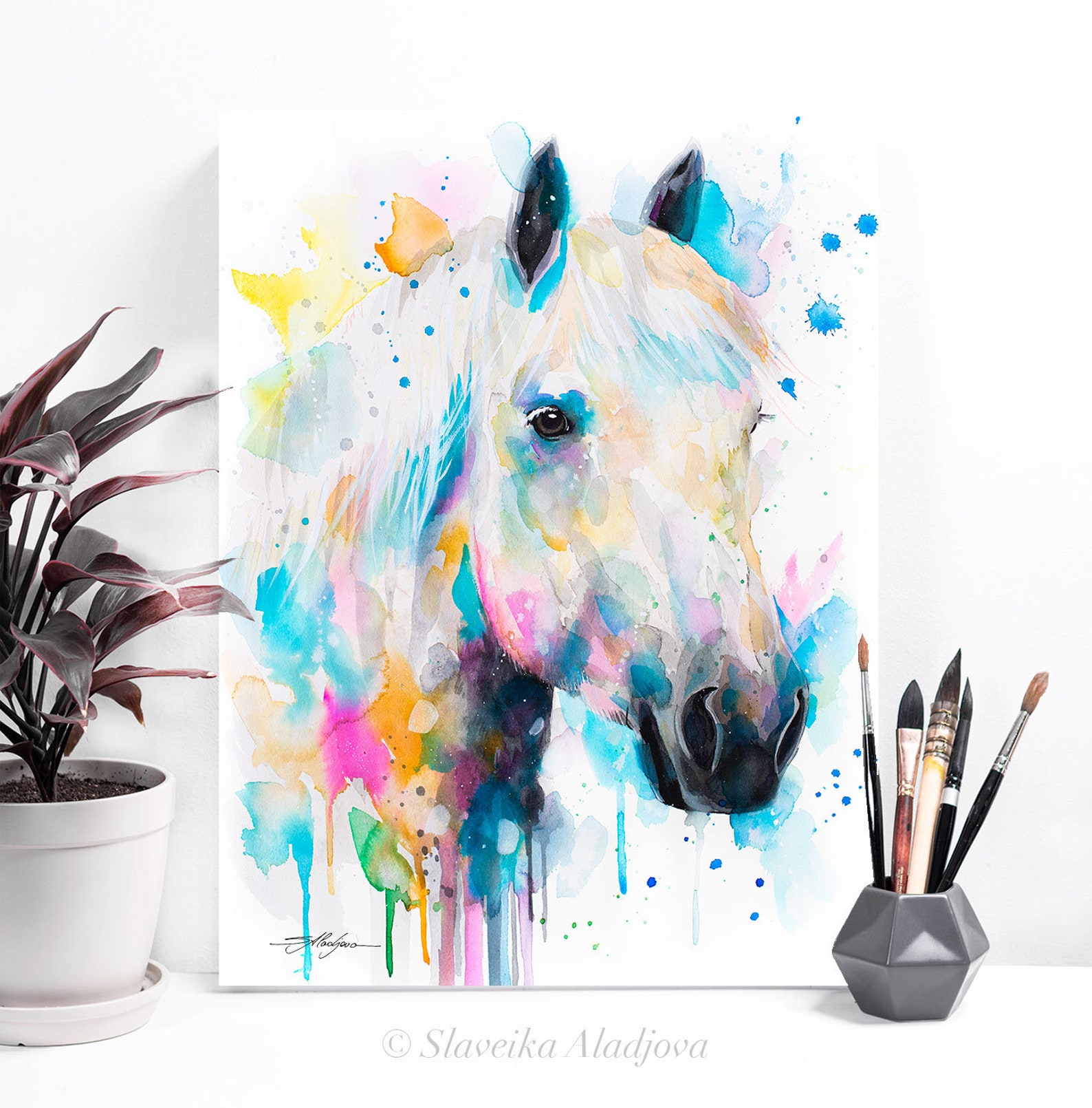 Percheron Horse Watercolor Painting Print by Slaveika | Etsy
