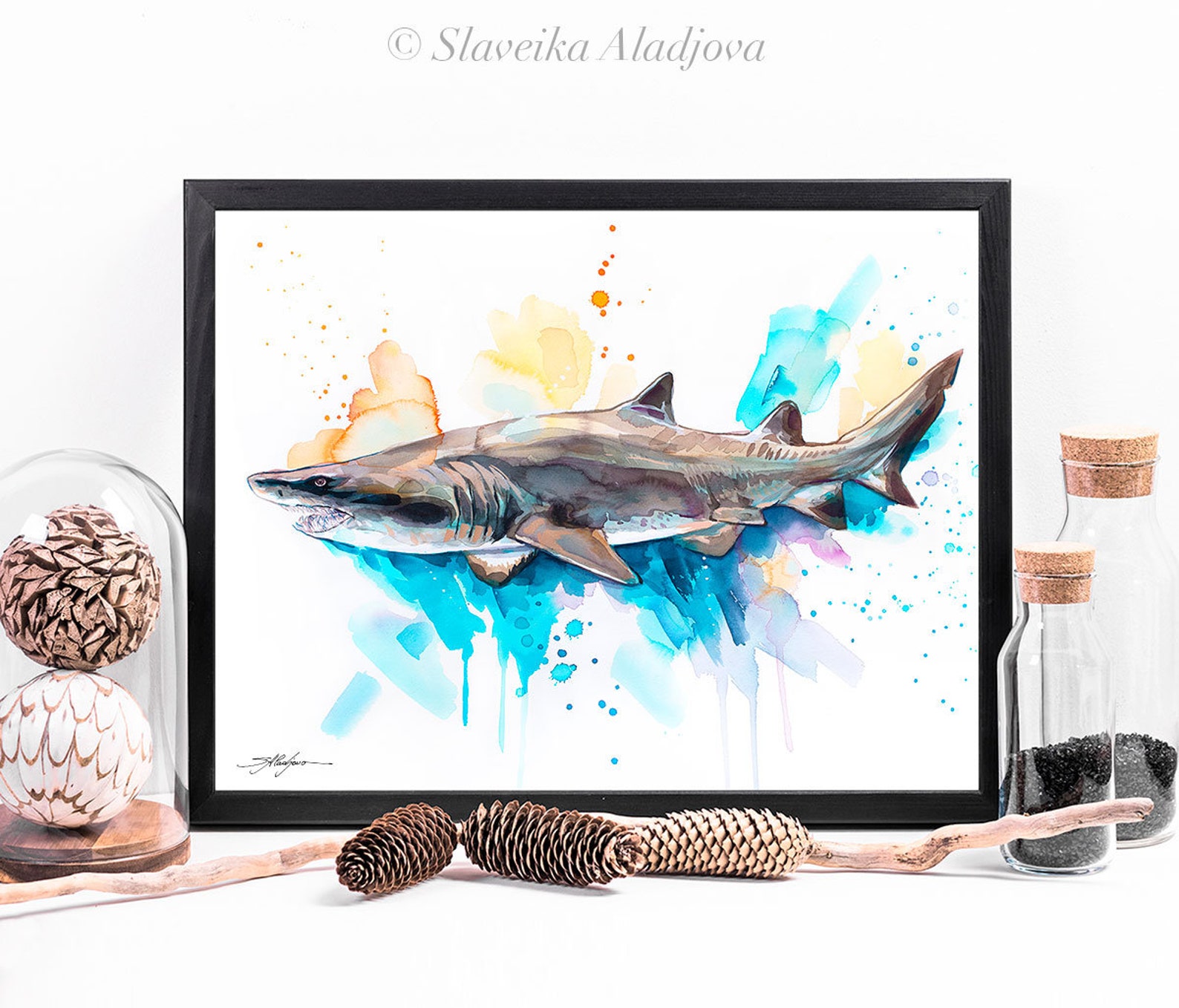 Sand Tiger Shark Watercolor Painting Print by Slaveika | Etsy