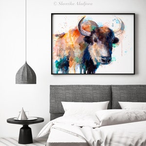 Tibetan Yak, Domestic Yak Watercolor Painting Print by Slaveika ...
