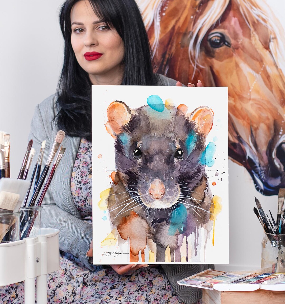 Rat Watercolor Painting Print by Slaveika Aladjova, Art, Animal ...