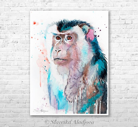 Macaque watercolor painting print by Slaveika Aladjova art | Etsy