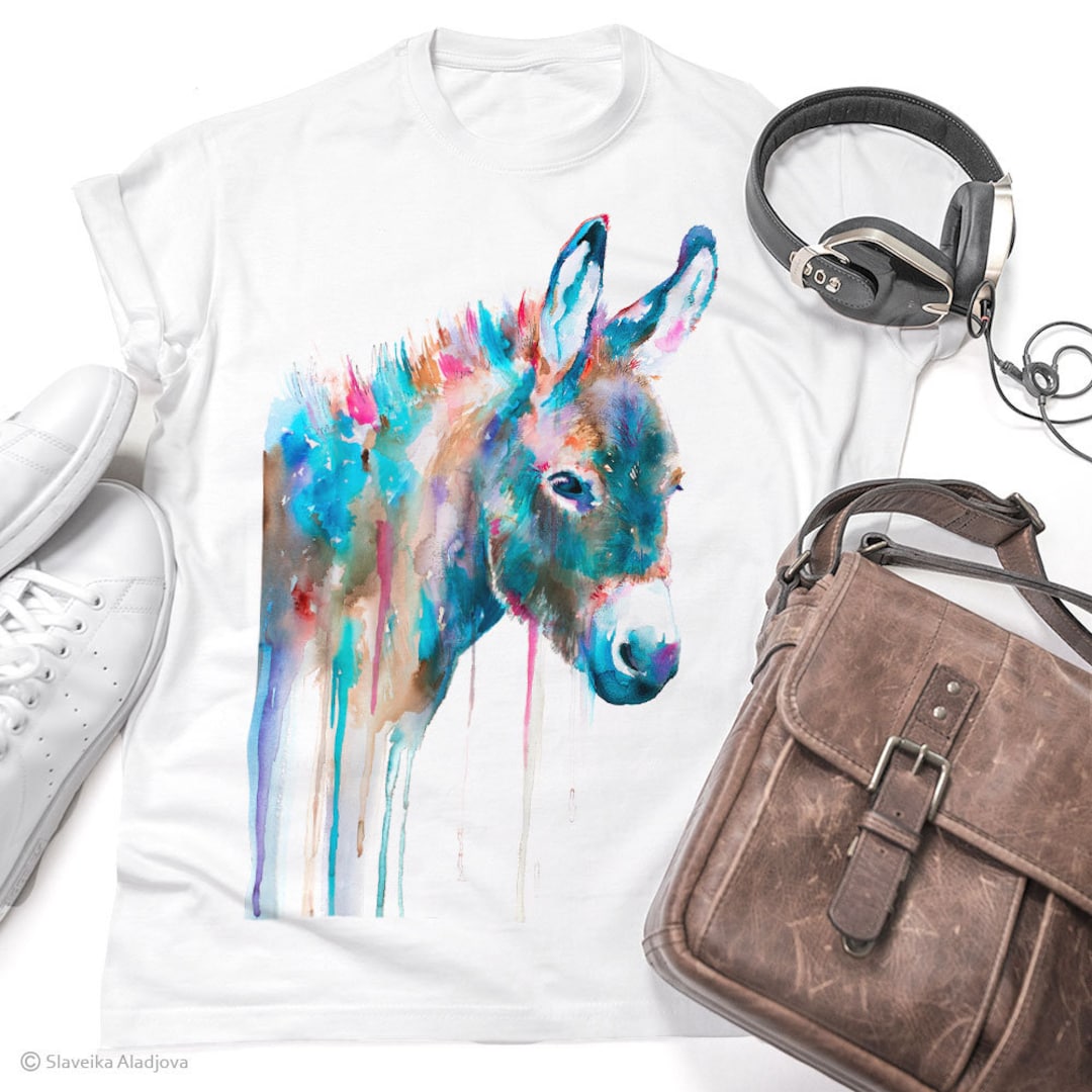 Donkey T-shirt, Watercolor Unisex T-shirt, Men's Tees, Donkey Lover ...