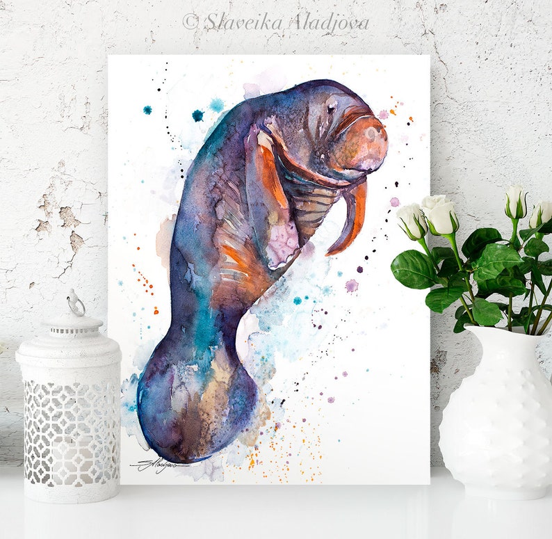 Manatee Watercolor Painting Print by Slaveika Aladjova Art - Etsy
