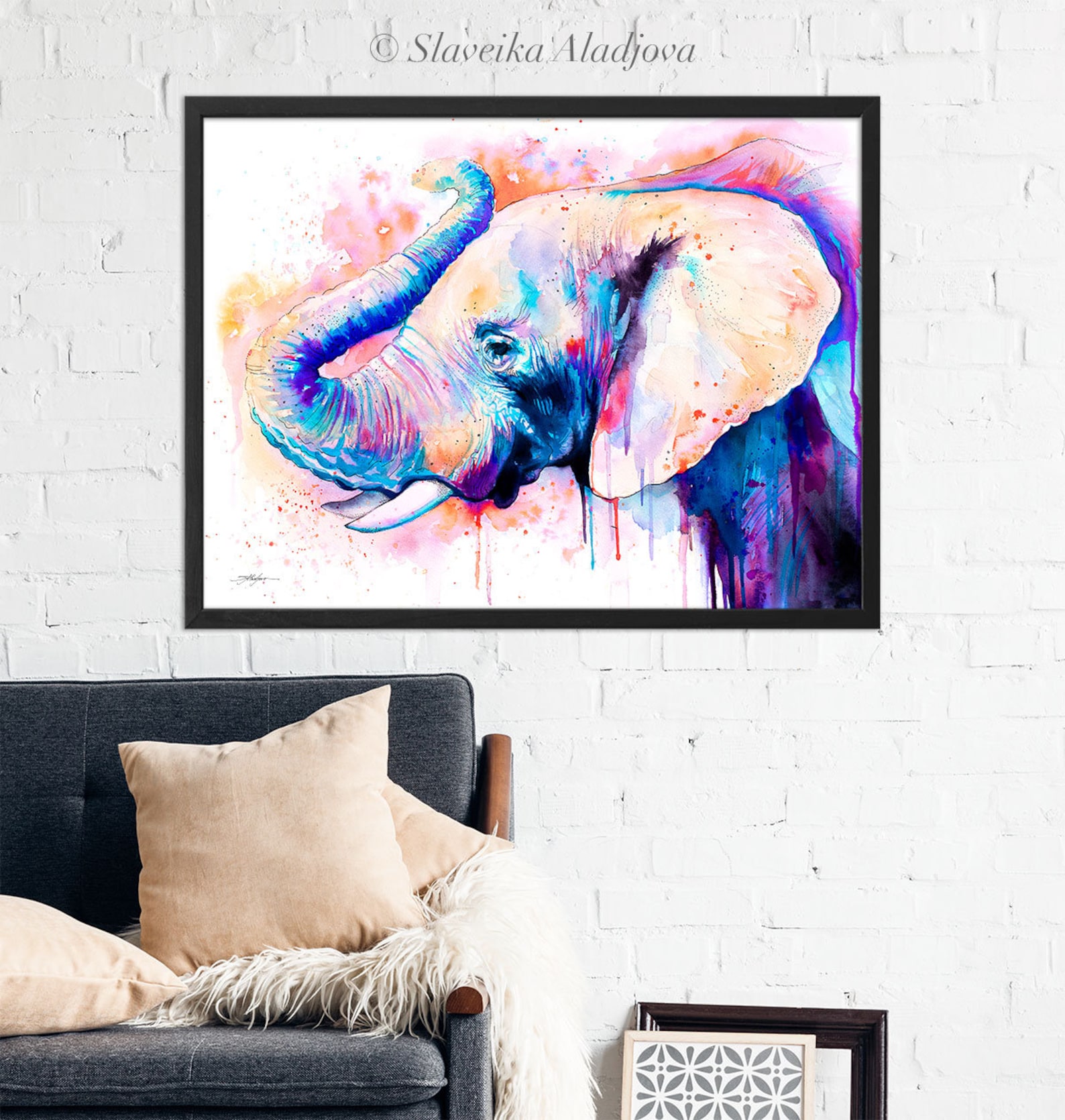 Pink Elephant Head Watercolor Painting Print by Slaveika | Etsy