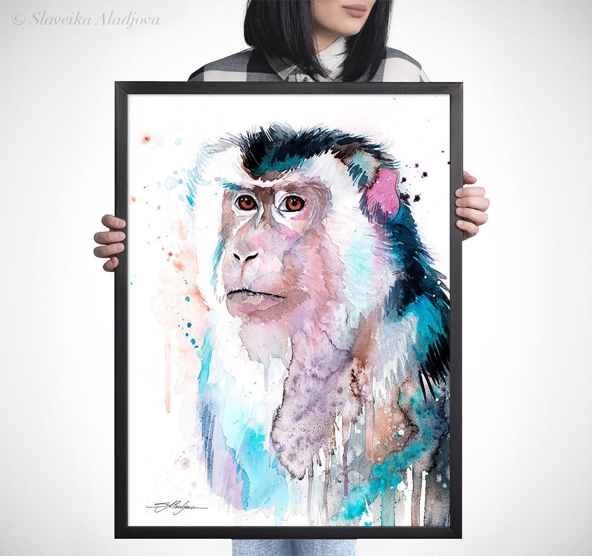 Macaque Watercolor Painting Print by Slaveika Aladjova, Art, Animal ...
