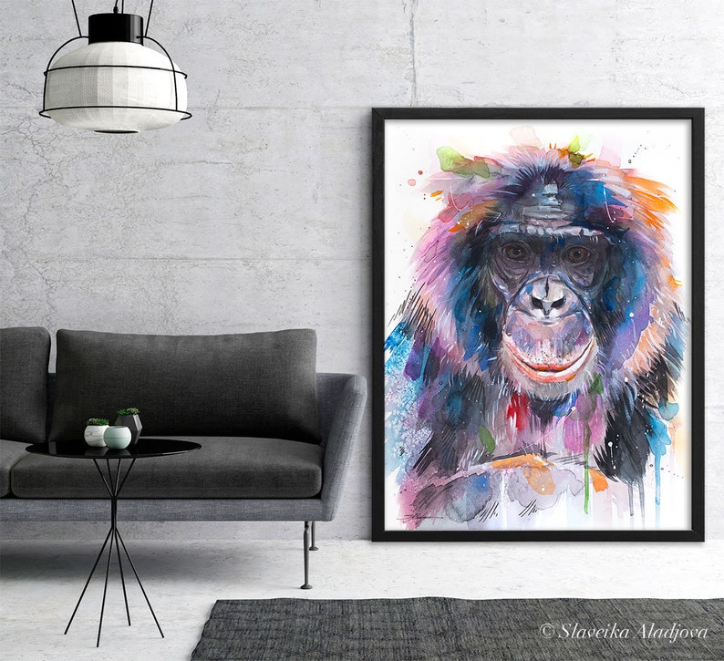 Bonobo Pygmy Chimpanzee Monkey Watercolor Painting Print by - Etsy