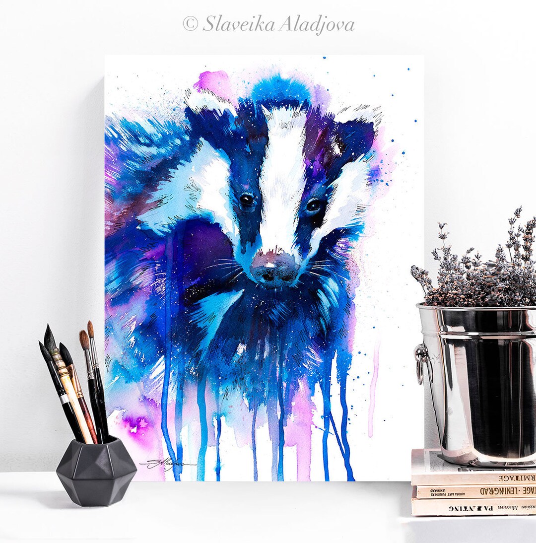 Badger Watercolor Painting Print by Slaveika Aladjova, Art, Animal ...