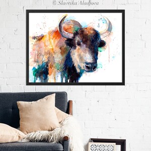 Tibetan Yak, Domestic Yak Watercolor Painting Print by Slaveika ...