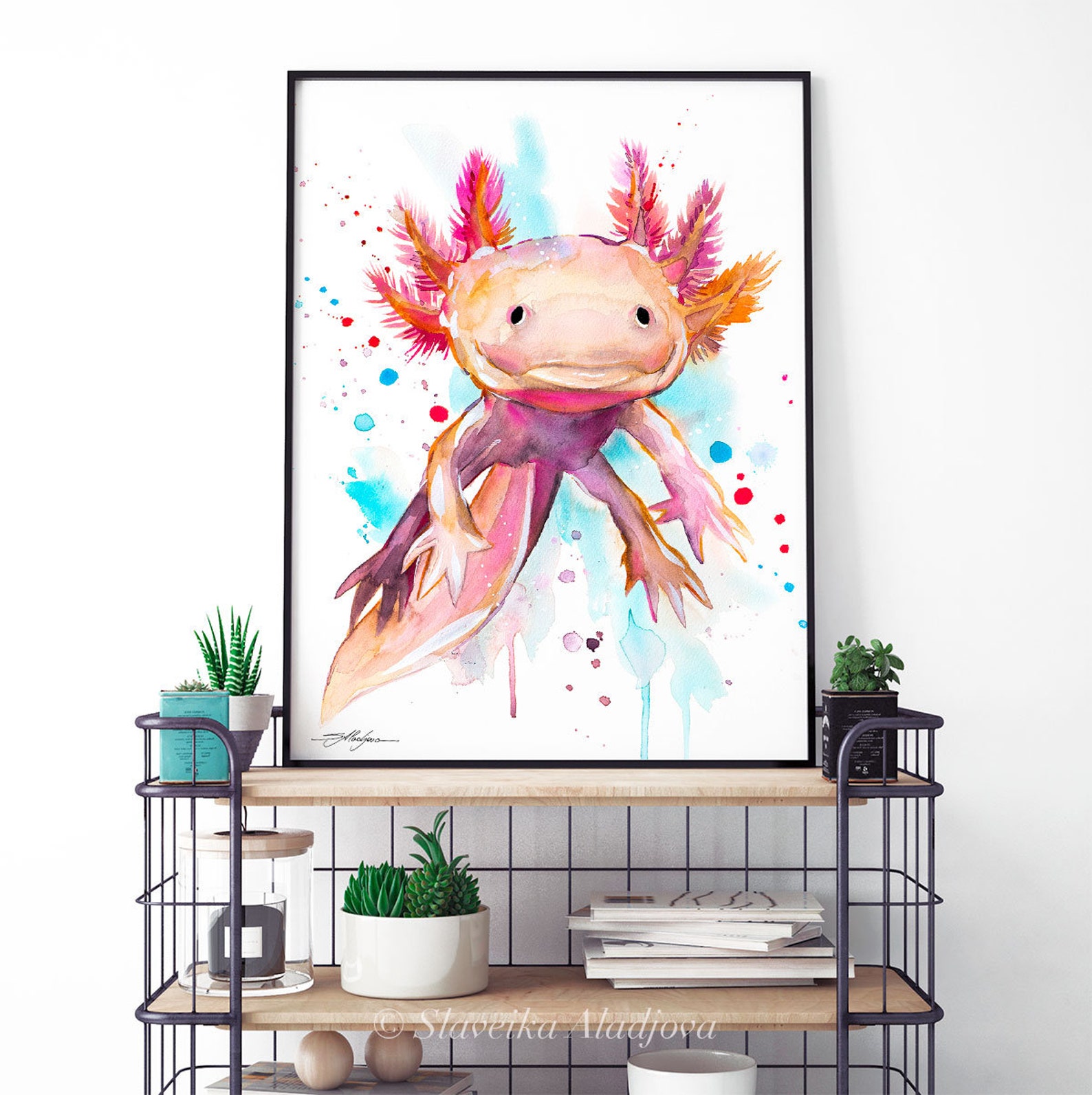 Axolotl Watercolor Painting Print by Slaveika Aladjova, Animal ...