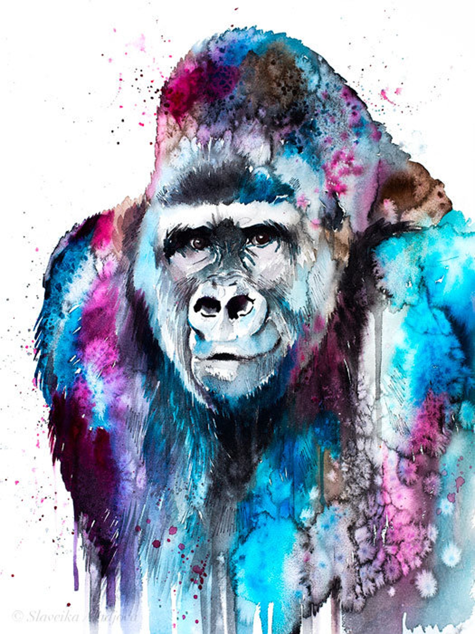 Gorilla Watercolor Painting Print by Slaveika Aladjova Art - Etsy