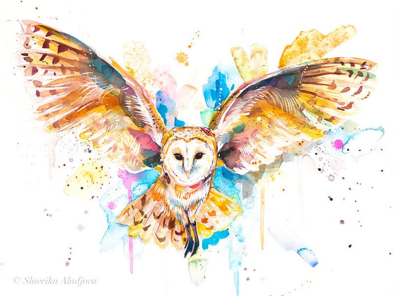 Barn Owl in Flight Limited Edition Watercolor Art Print by Slaveika ...