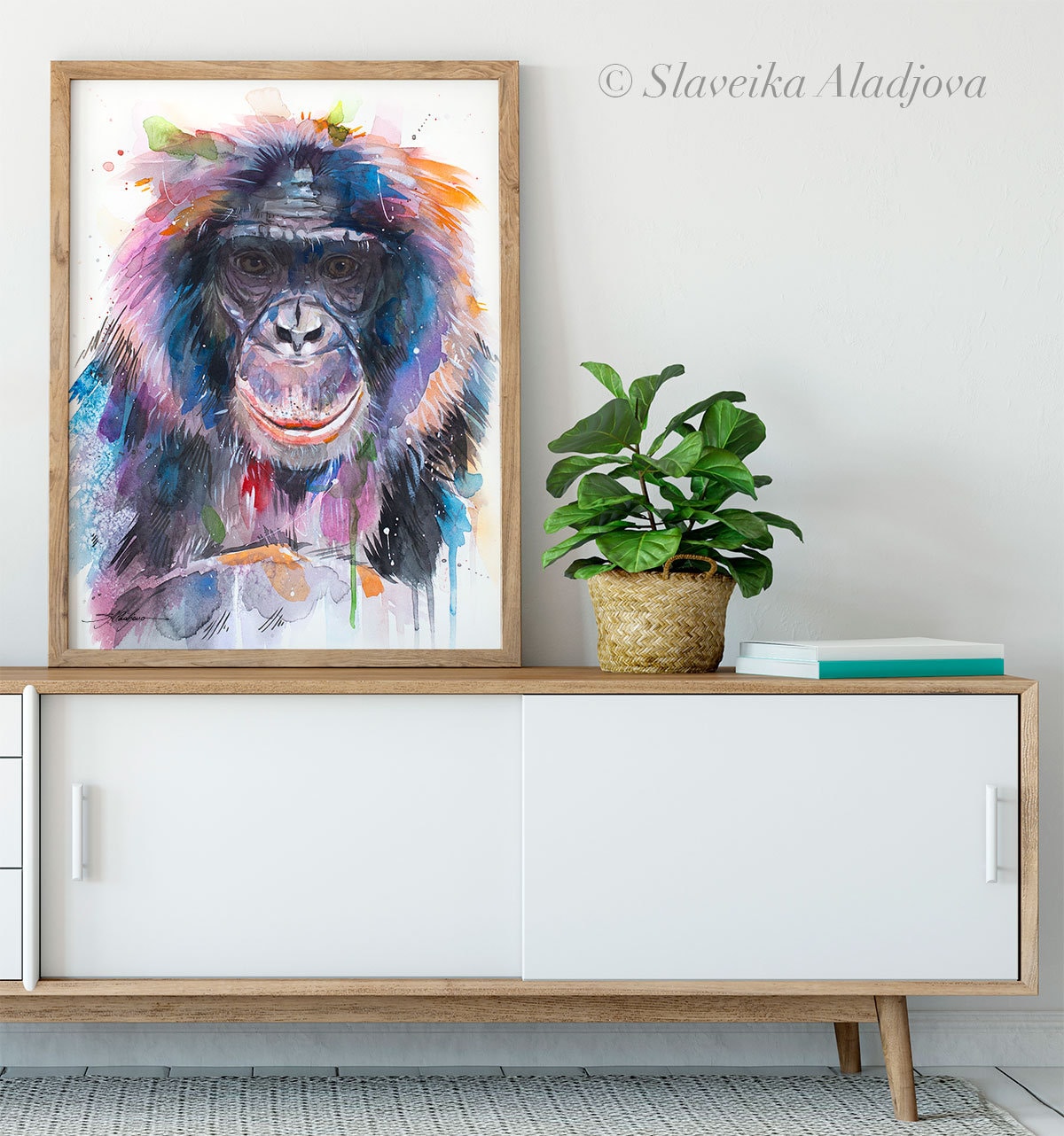 Bonobo Pygmy Chimpanzee Monkey Watercolor Painting Print by | Etsy