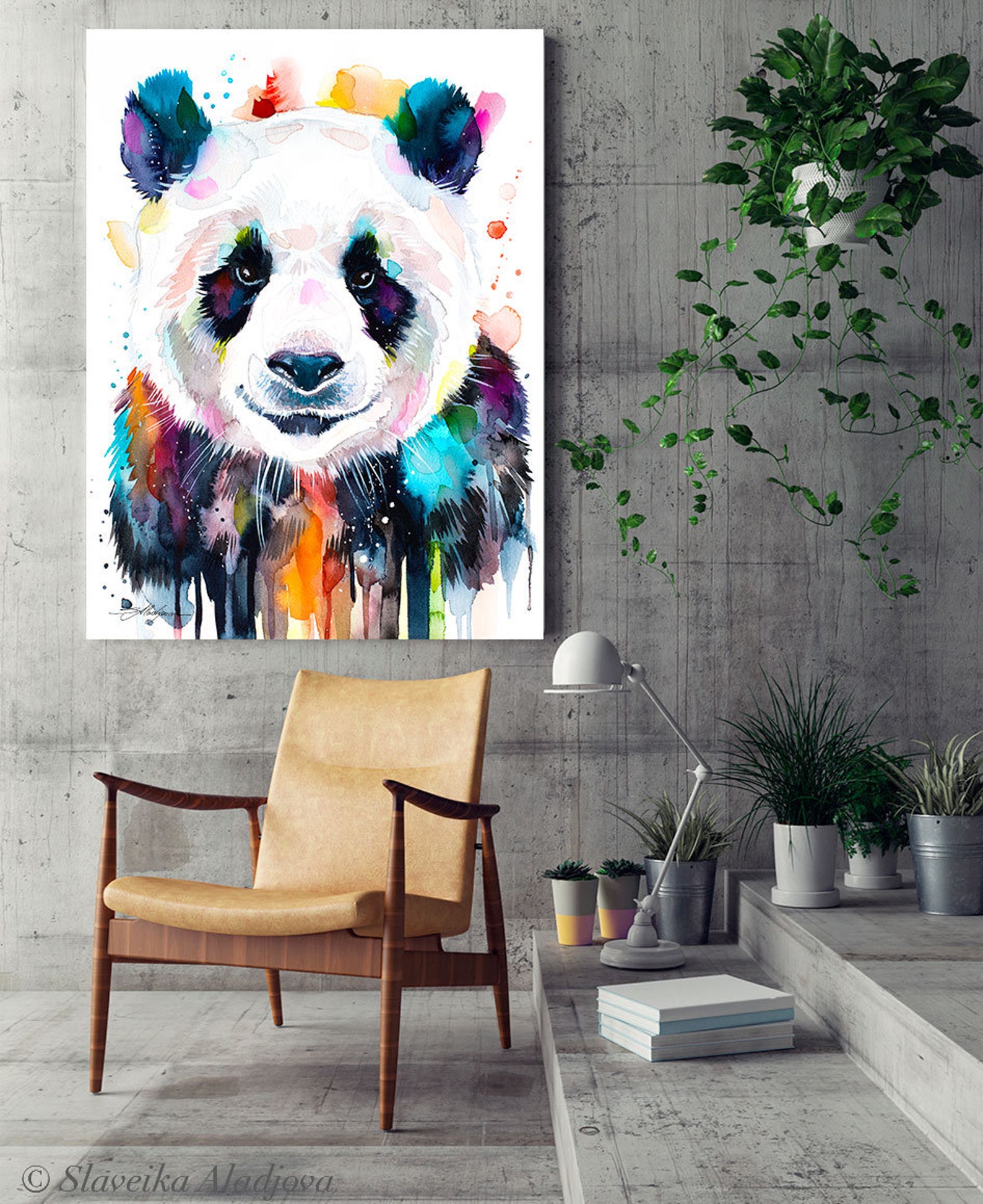 Colourful panda watercolor painting print by Slaveika | Etsy
