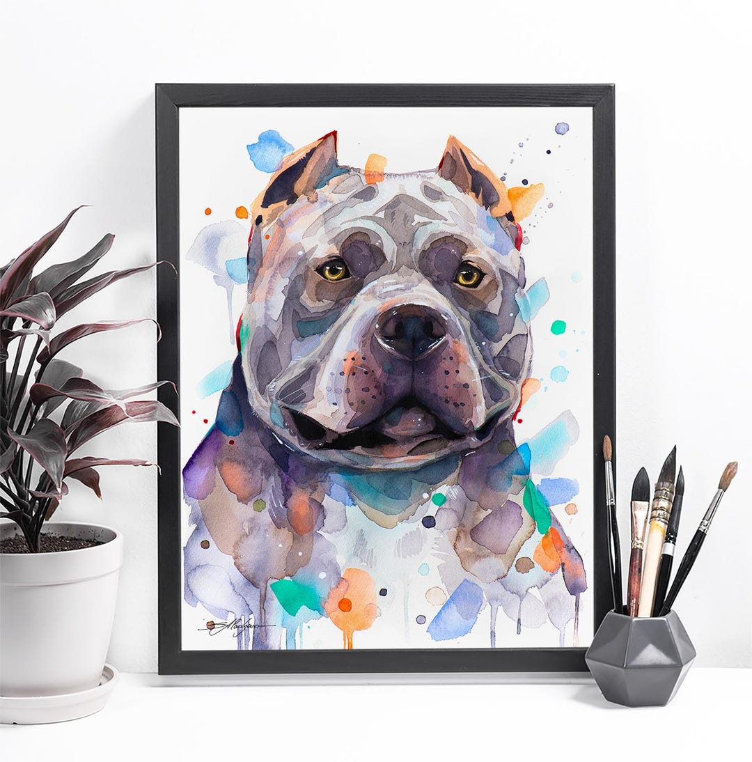 American Bully Dog Limited Edition Watercolor Art Print by Slaveika ...