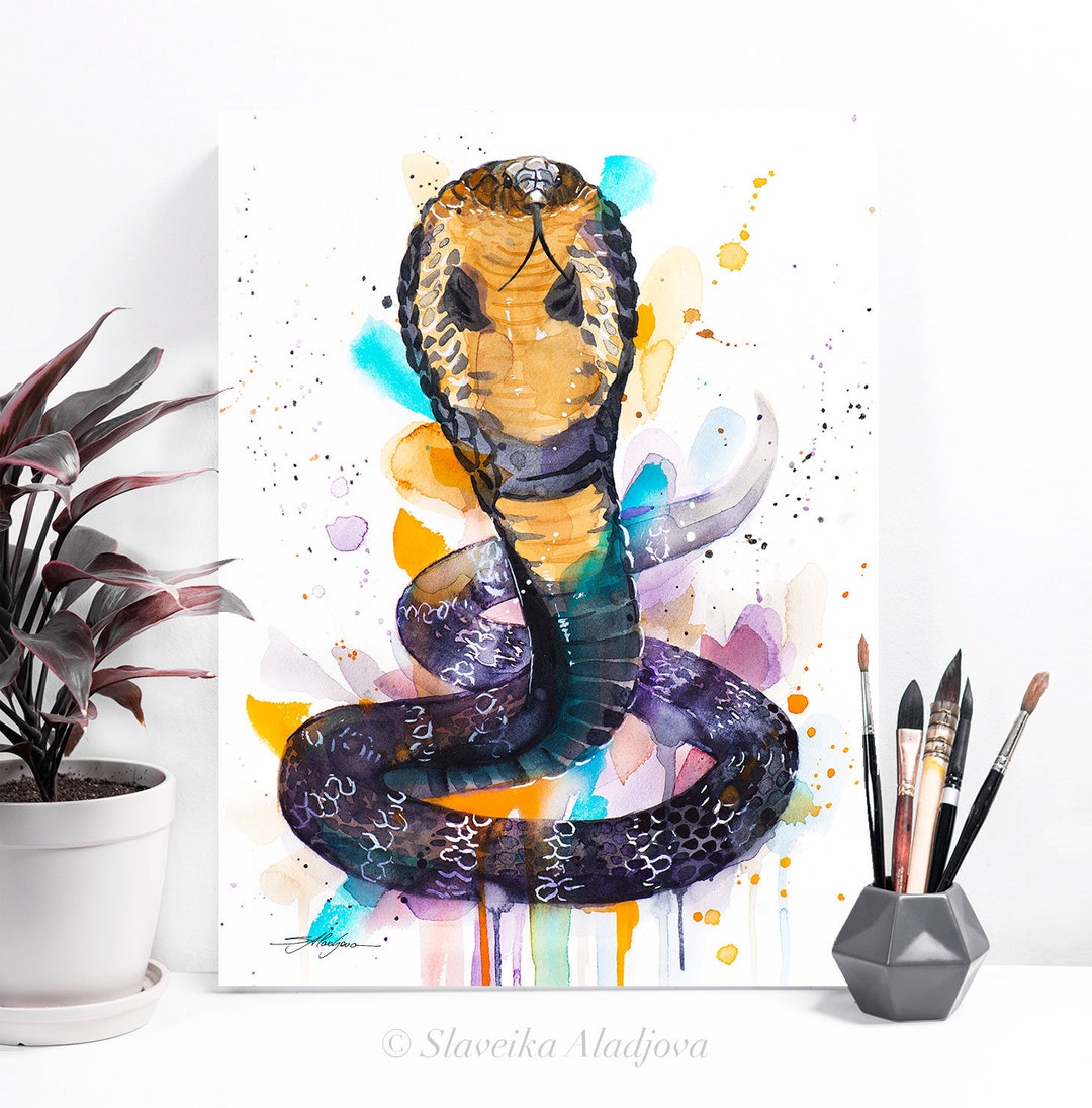 King Cobra Snake Watercolor Painting Print by Slaveika - Etsy