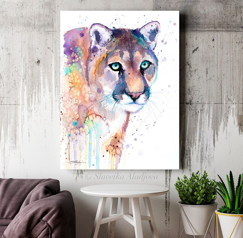 Puma Watercolor Painting Print by Slaveika Aladjova, Cougar Art, Animal ...