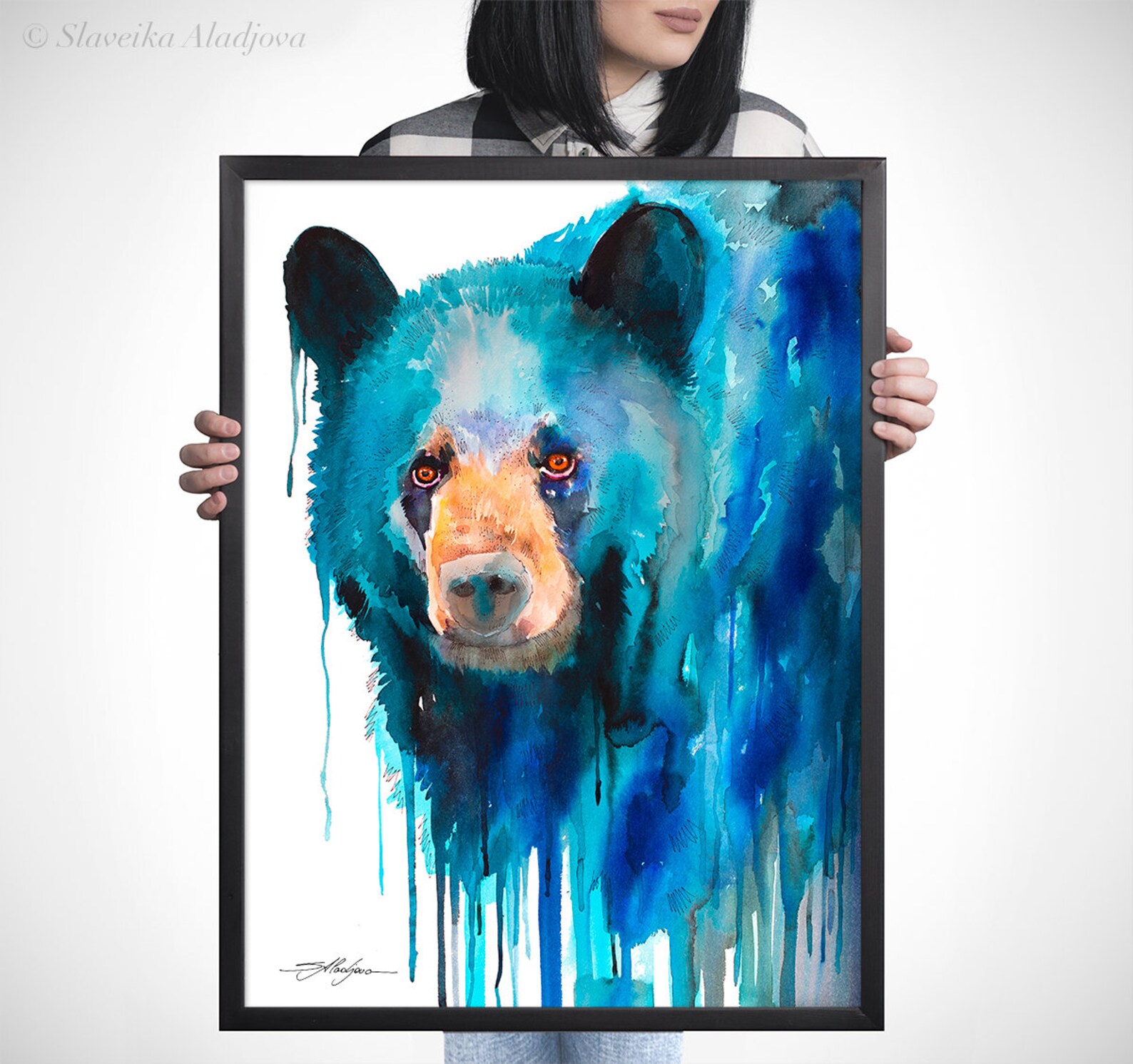 Blue American Black Bear Watercolor Painting Print by Slaveika Aladjova ...