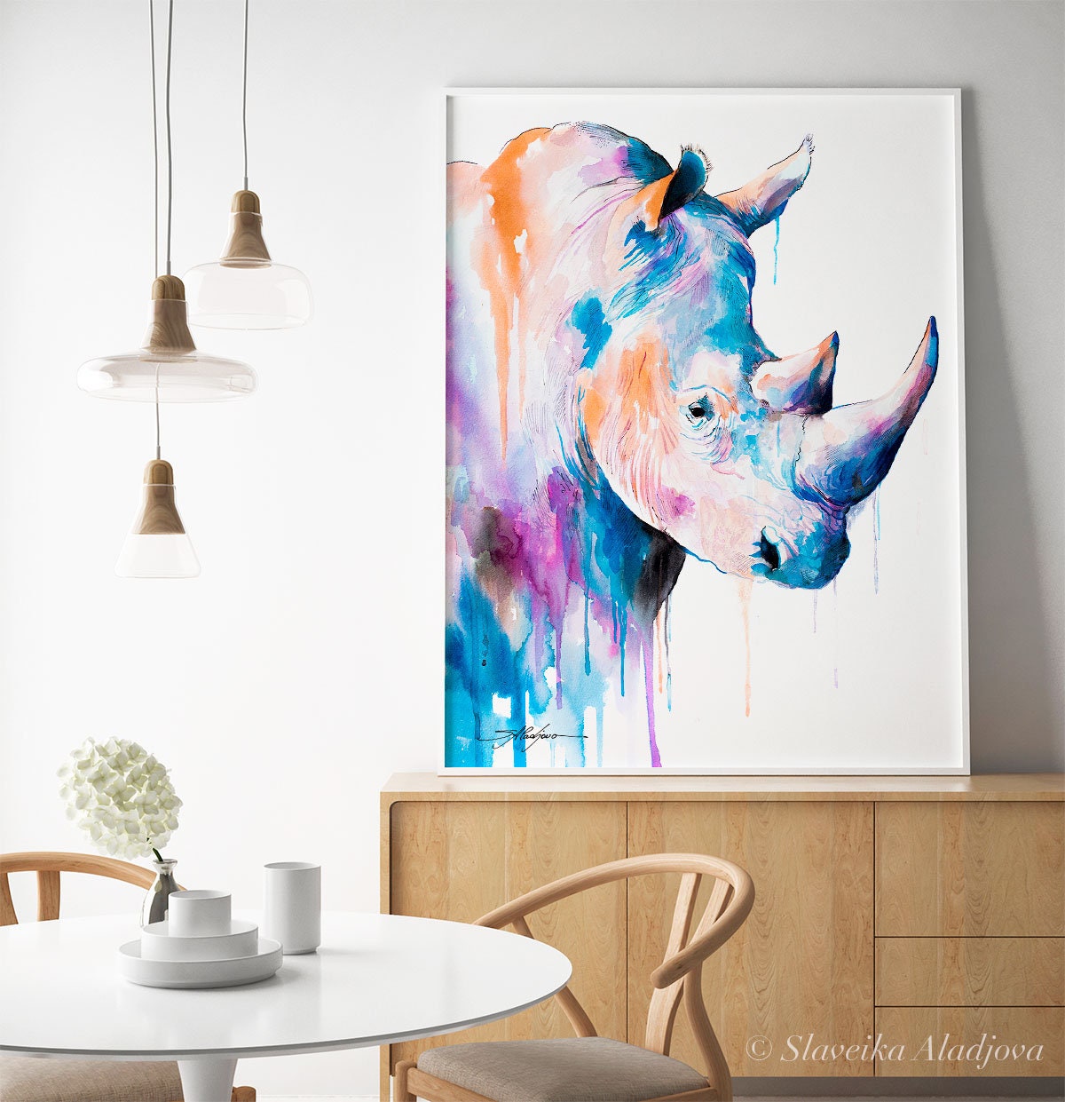 Rhino Blue Watercolor Painting Print by Slaveika Aladjova | Etsy UK