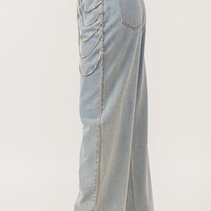 Draped Rhinestone Chain Denim Pants - Etsy