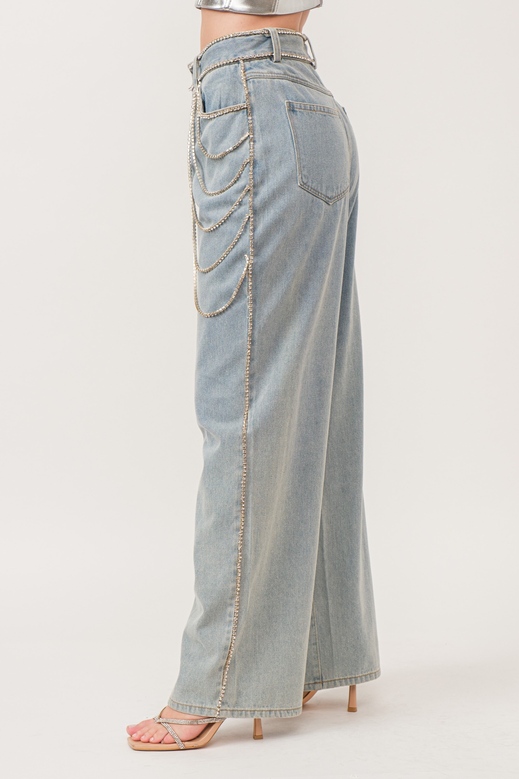Draped Rhinestone Chain Denim Pants - Etsy