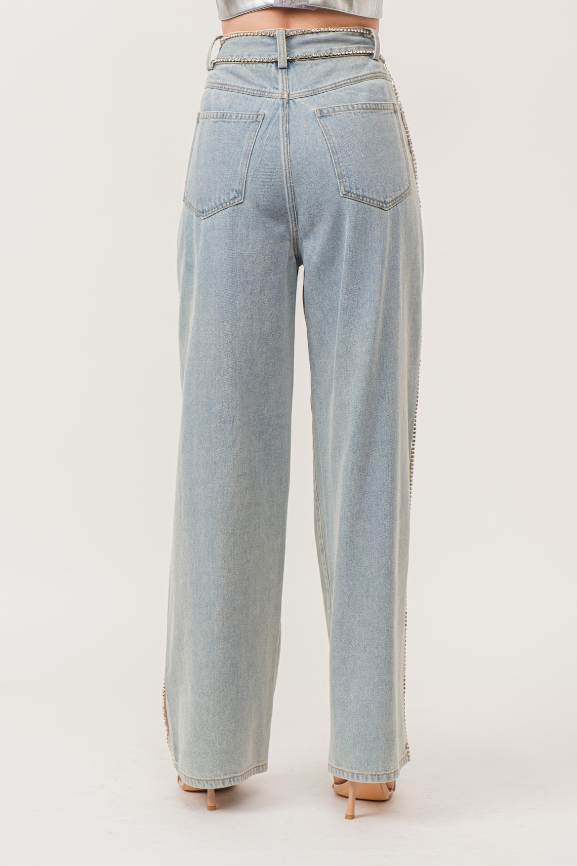 Draped Rhinestone Chain Denim Pants - Etsy