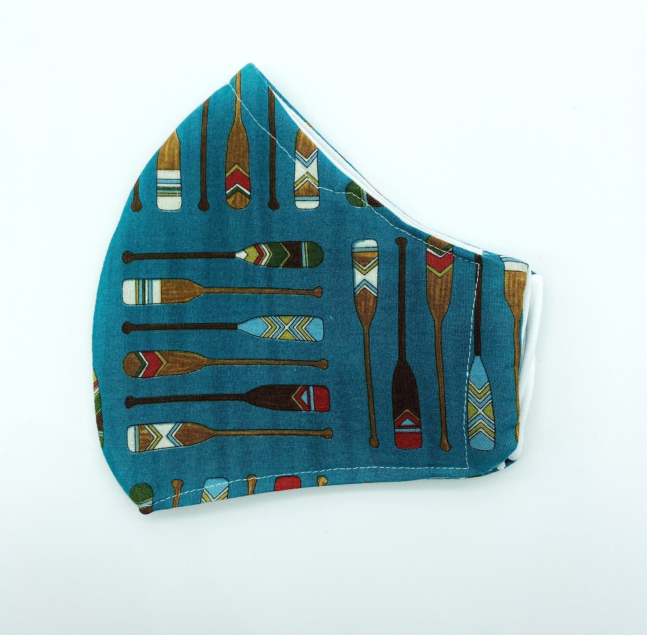 Face Mask, Cotton , Three Layers - Lakehouse Paddles in Teal