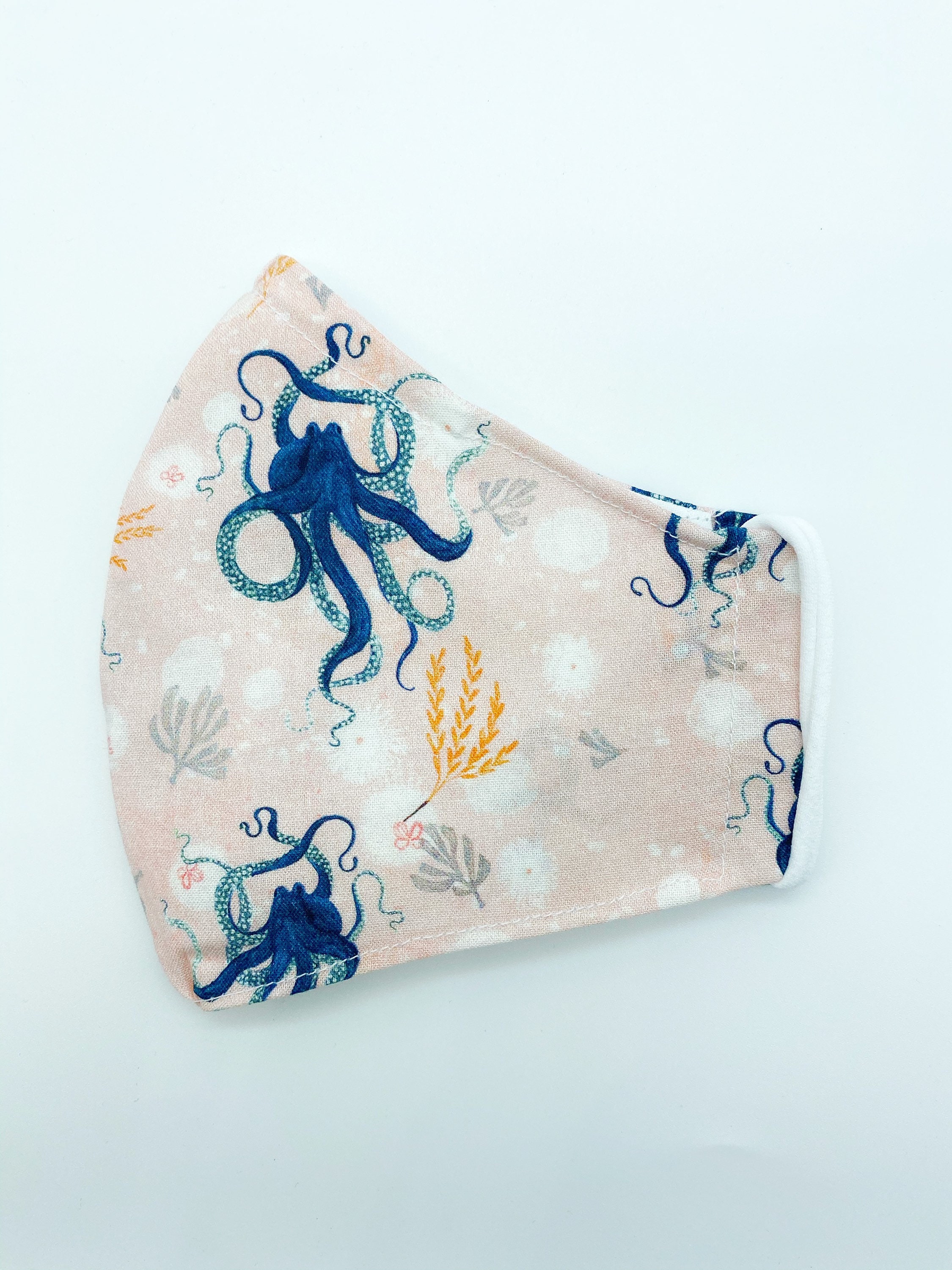 Face Mask, Cotton, Three Layers - Octopus Reef in Blush Pink