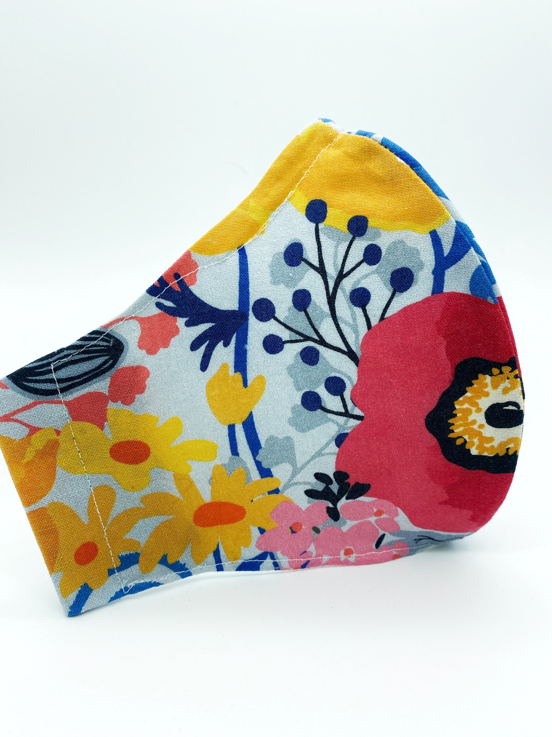 Face Mask, Cotton , Three Layers- Bold Botanical print