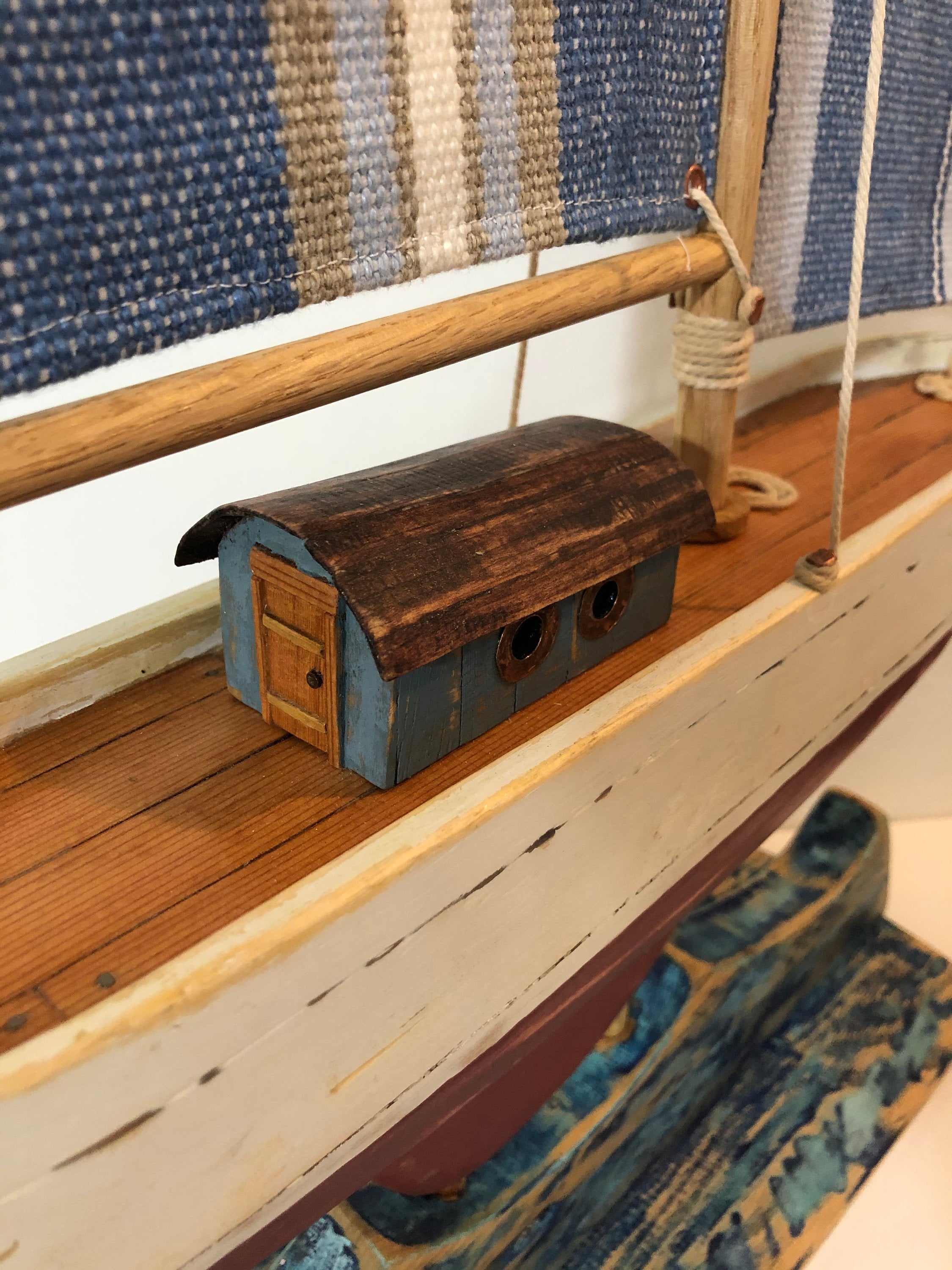 Wooden model sailboat accent decor , handmade beach home decor