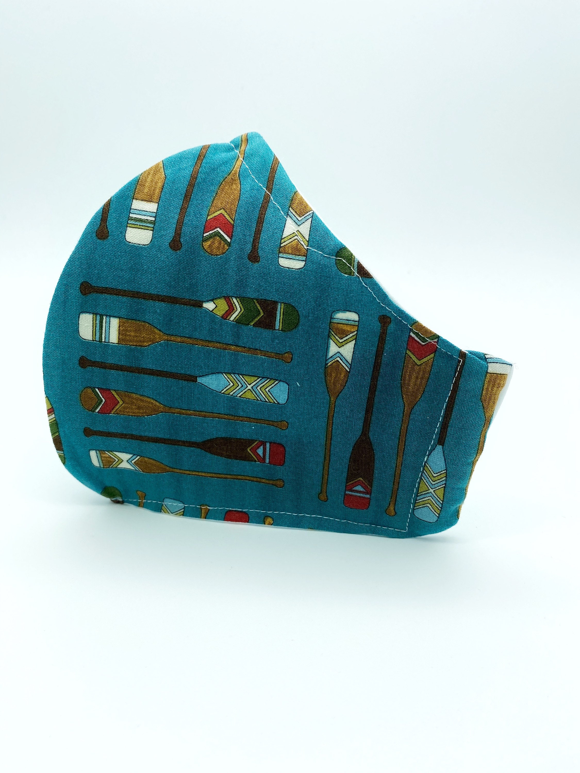 Face Mask, Cotton , Three Layers - Lakehouse Paddles in Teal