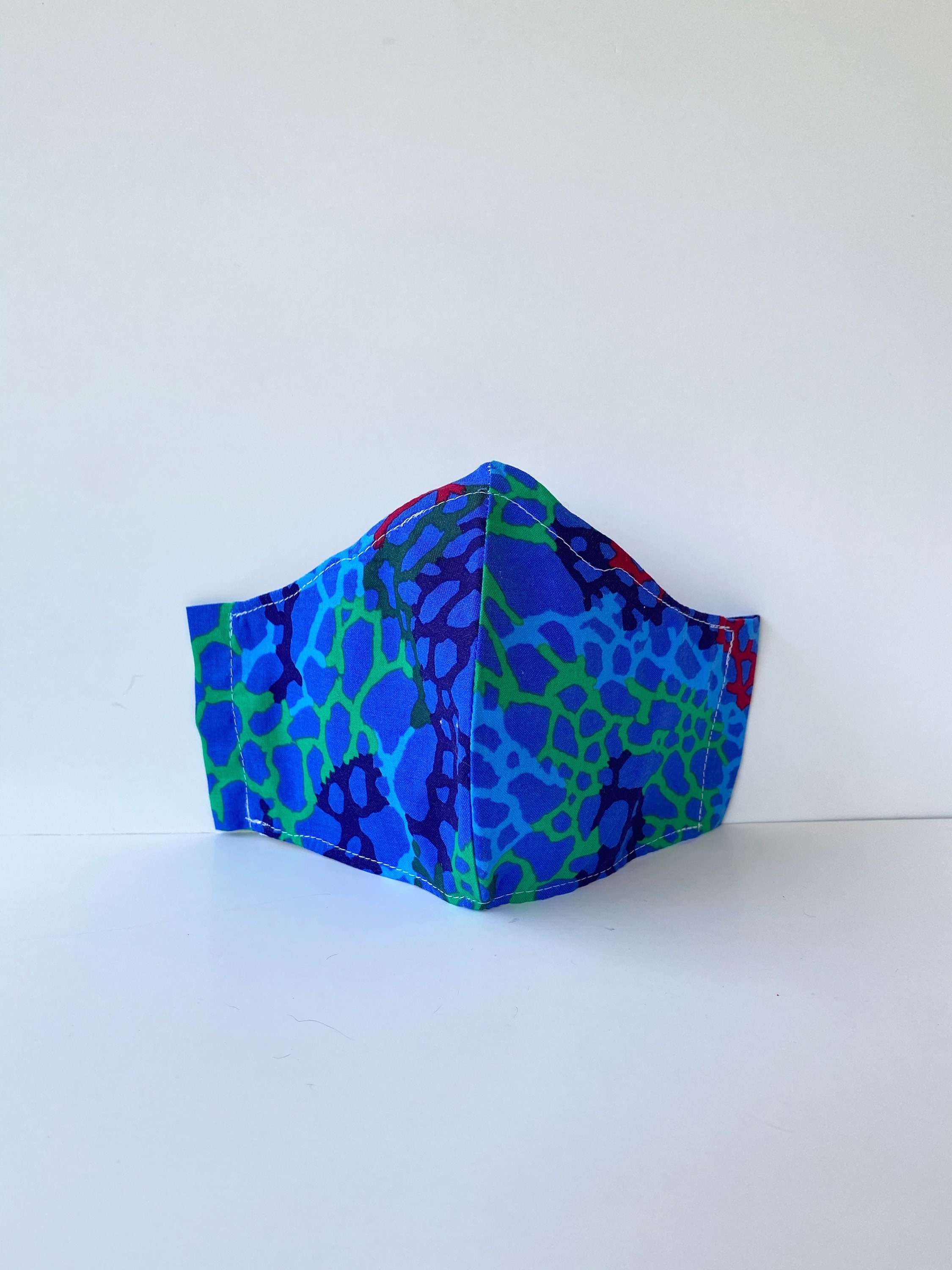 Coral blue 3 Layer Mask- reusable / washable face mask, filter pocket ...