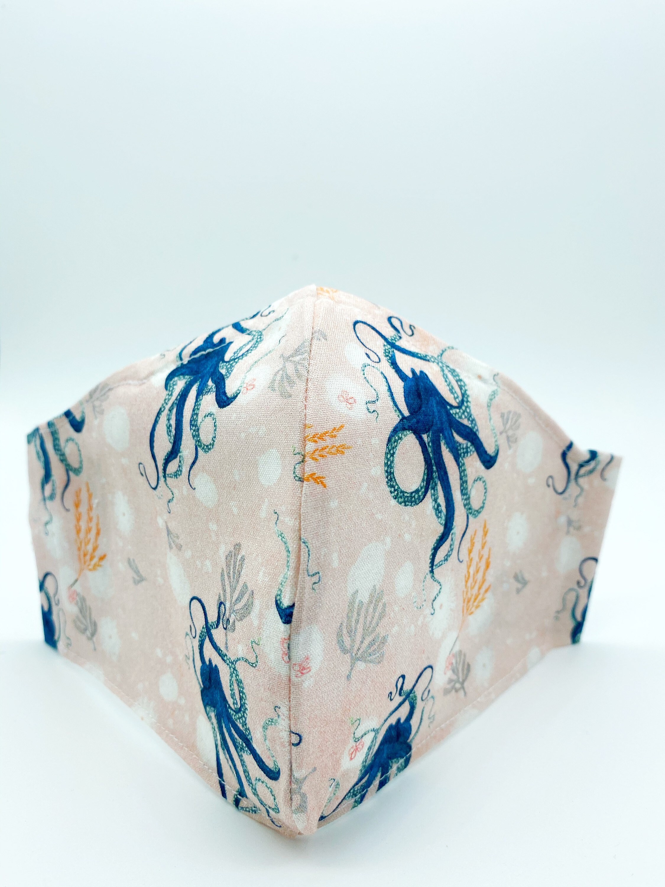 Face Mask, Cotton, Three Layers - Octopus Reef in Blush Pink
