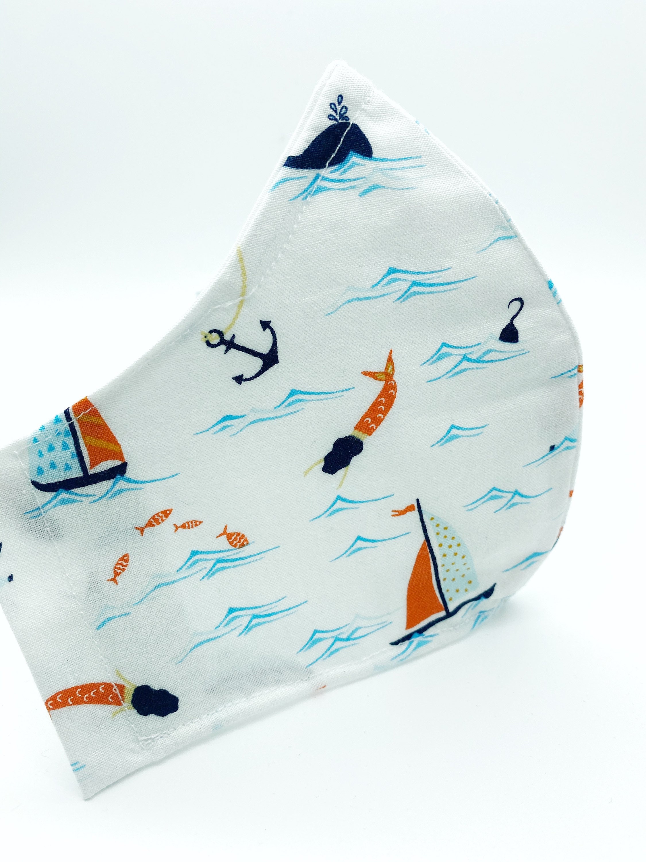 Face Masks, Cotton, Three Layers- Nautical Boats and Mermaids