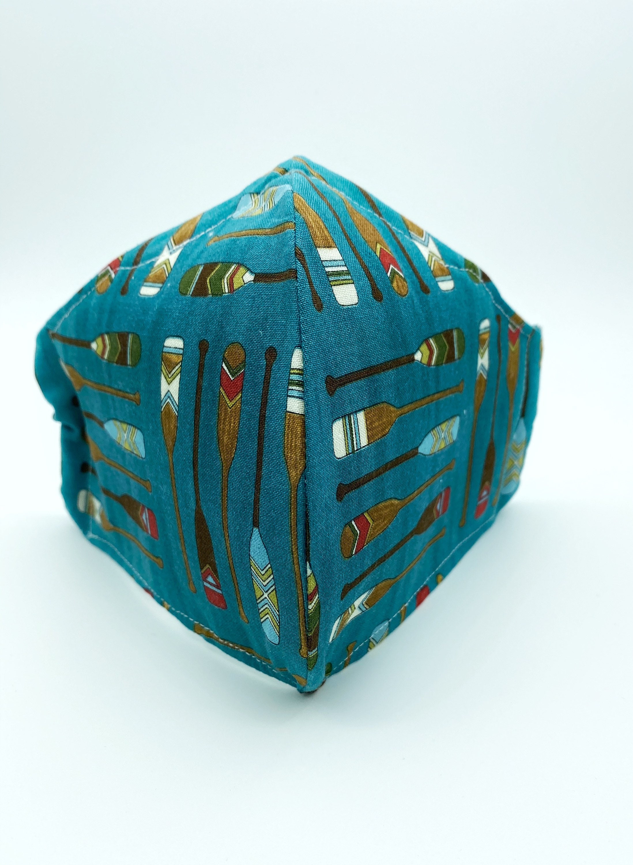 Face Mask, Cotton , Three Layers - Lakehouse Paddles in Teal