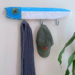 Rustic Fishing Lure Coat Rack – Handmade Reclaimed Wood Wall Hook for ...