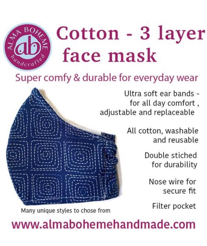 Kids Face Mask, 6-12 years , Cotton, Three Layers- Matilda