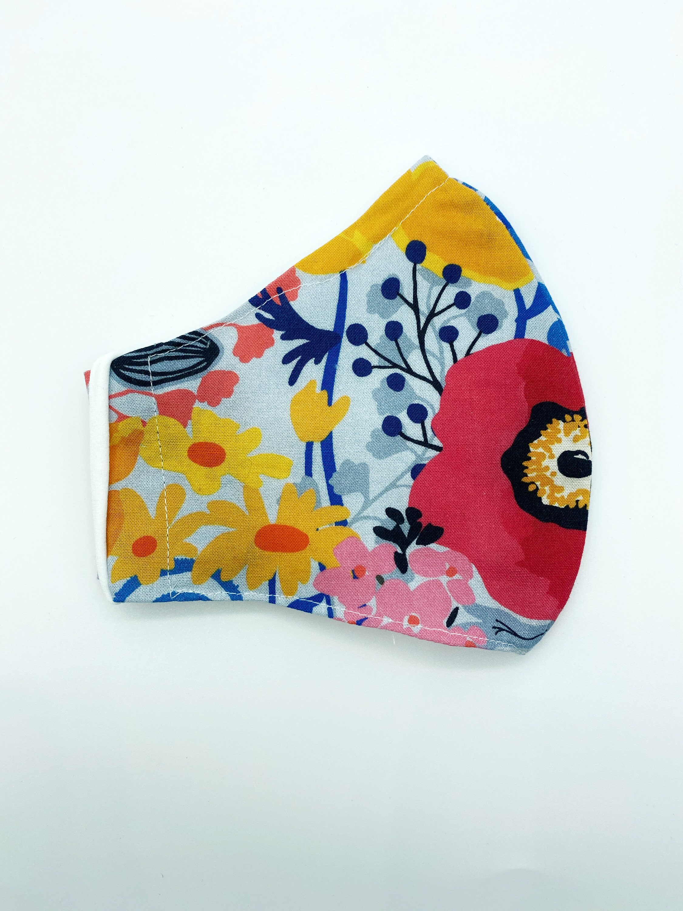 Face Mask, Cotton , Three Layers- Bold Botanical print