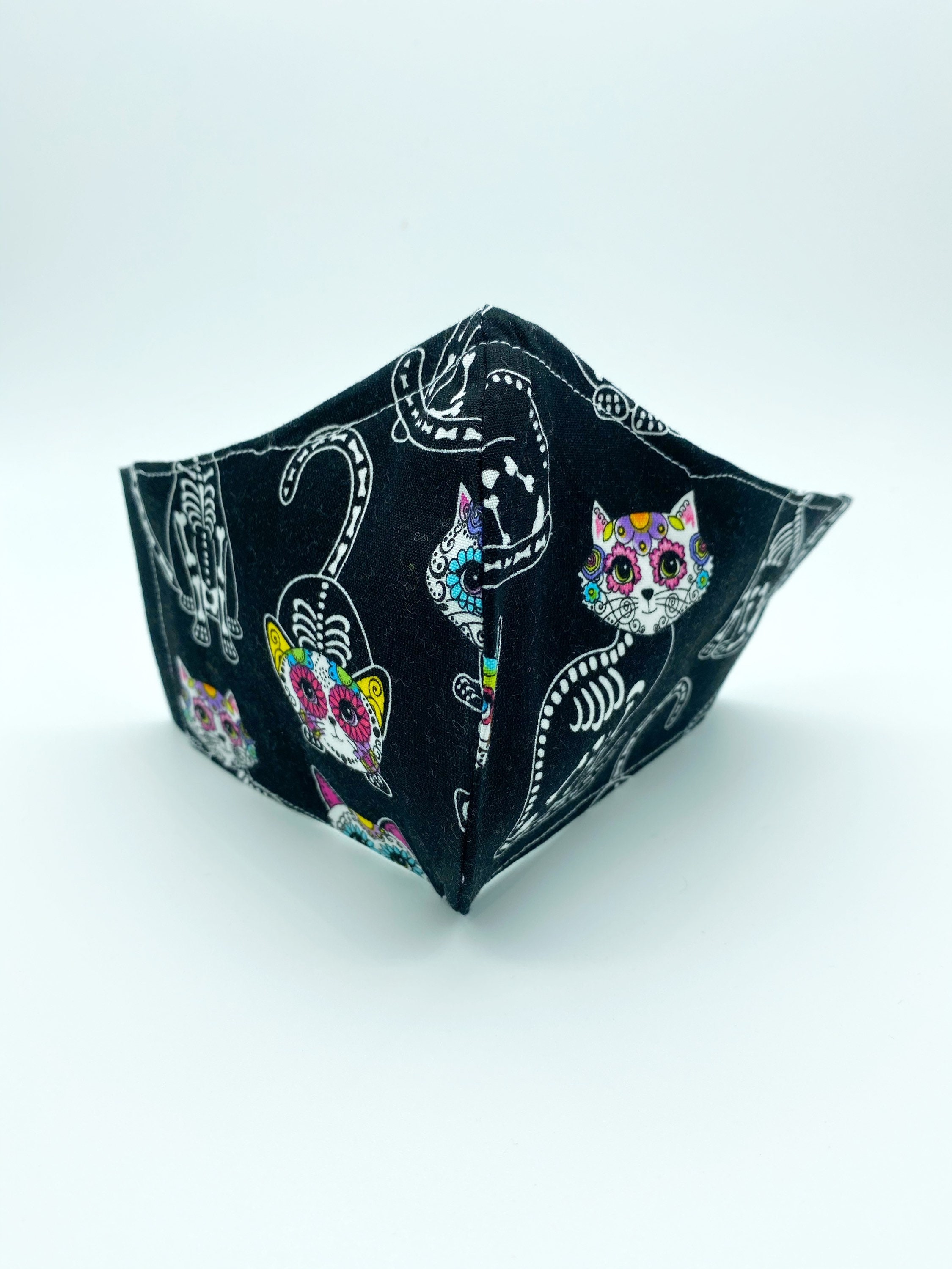 Kids Face Mask ( 7-11 years) , cotton, three layers - Kitty sugar skull