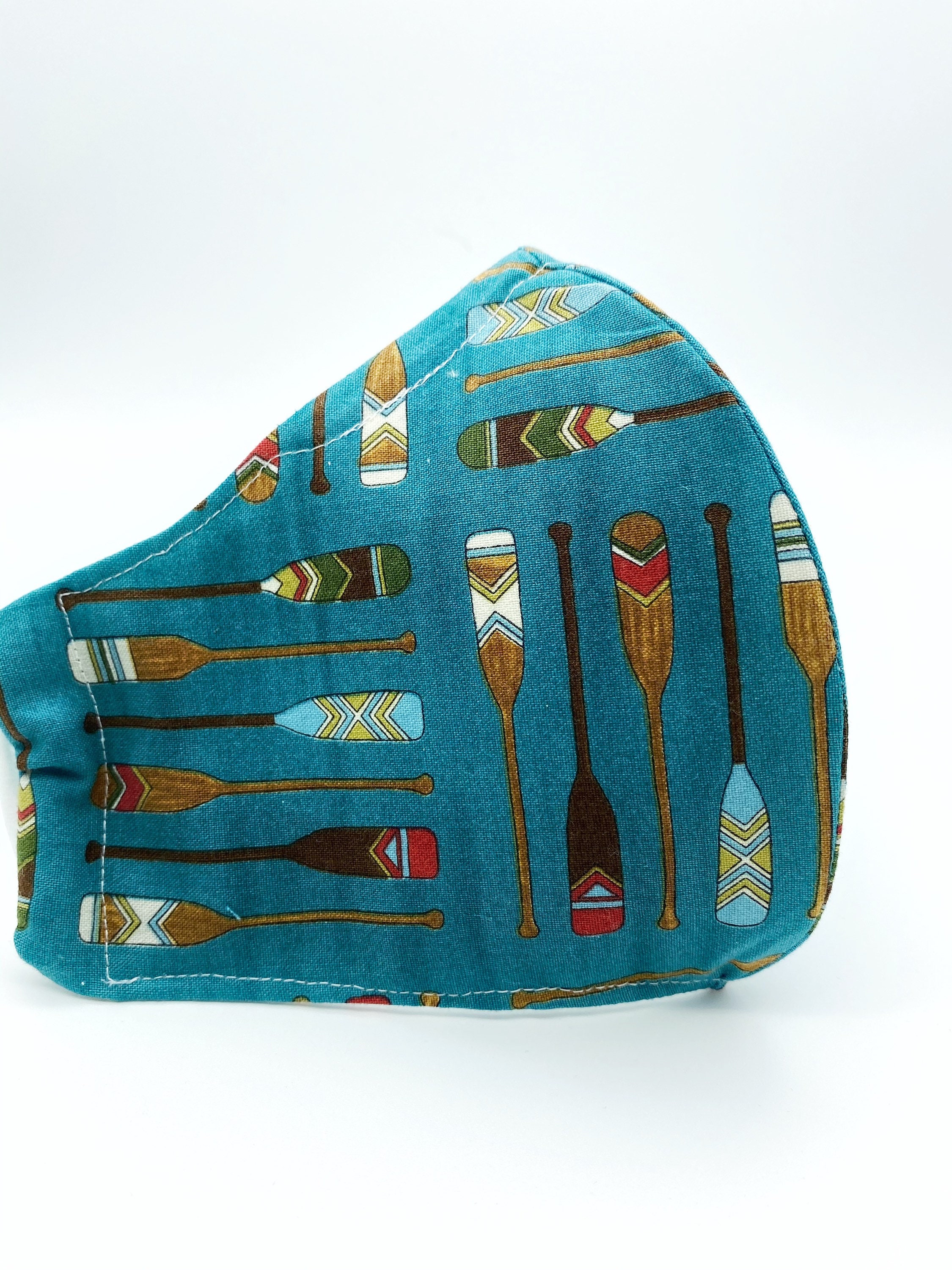 Face Mask, Cotton , Three Layers - Lakehouse Paddles in Teal