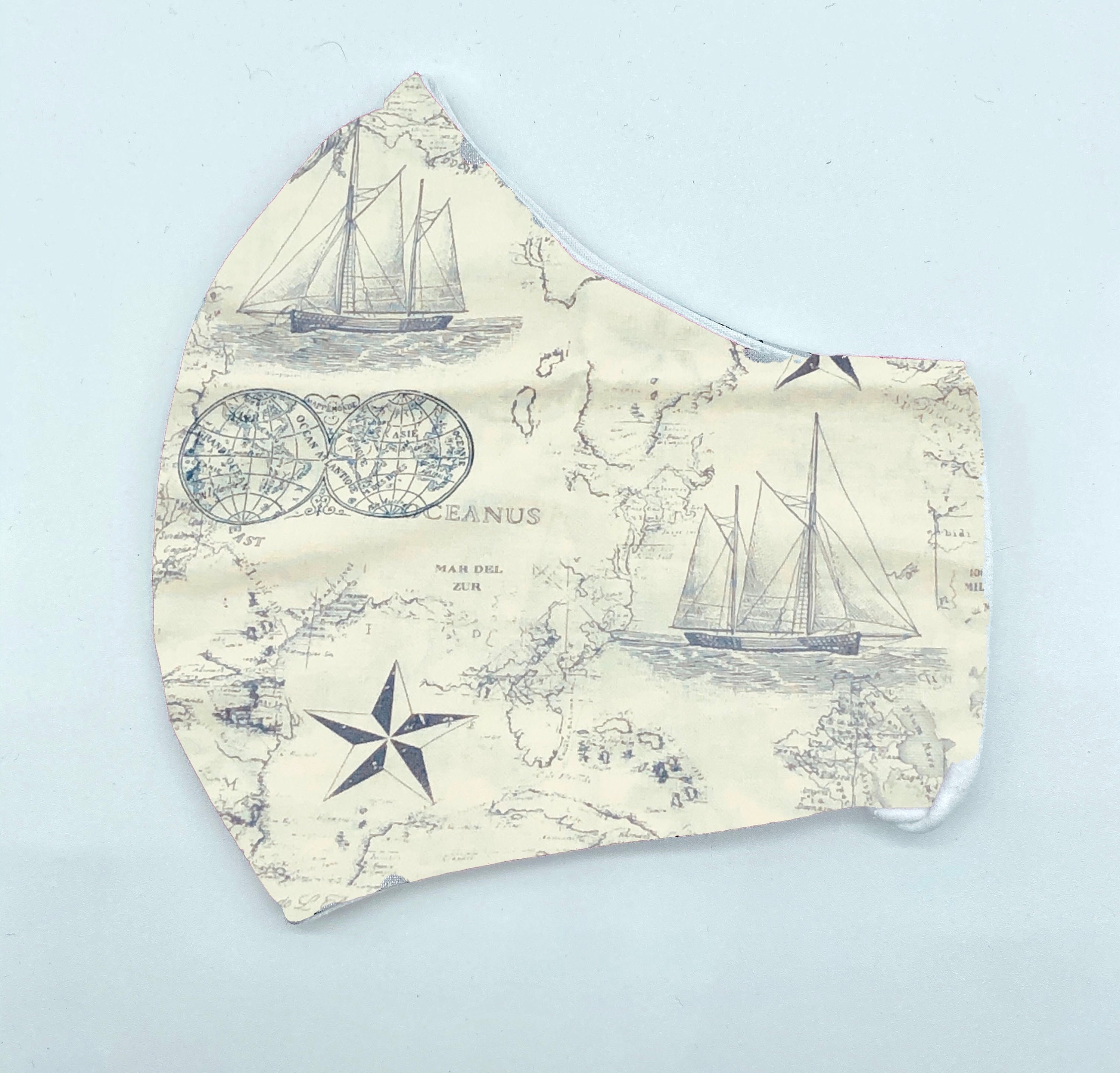 Face mask cotton three layer, filter pocket- Sailing ships nautical ...