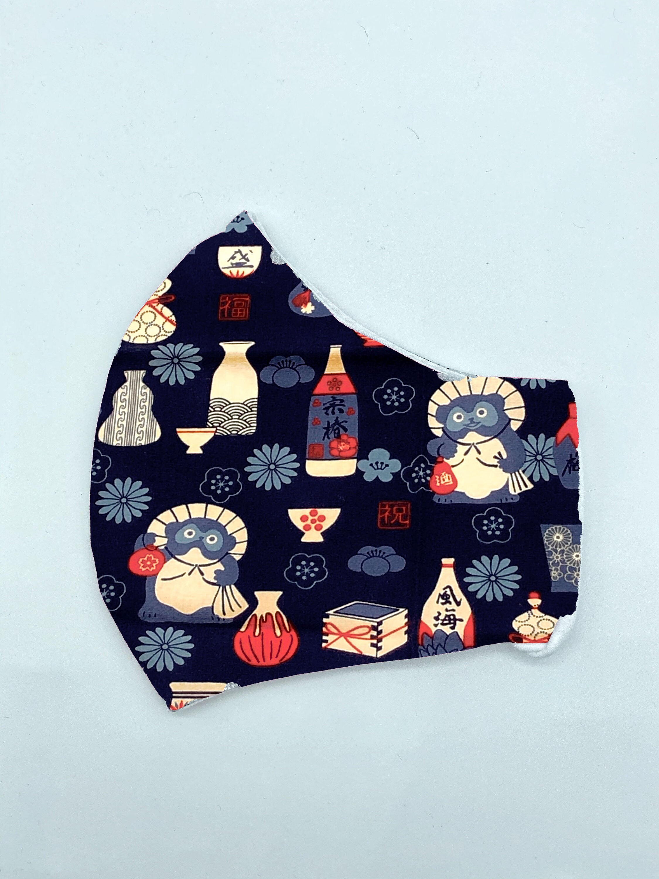 Face mask cotton three layer, filter pocket - Japanese sake panda print