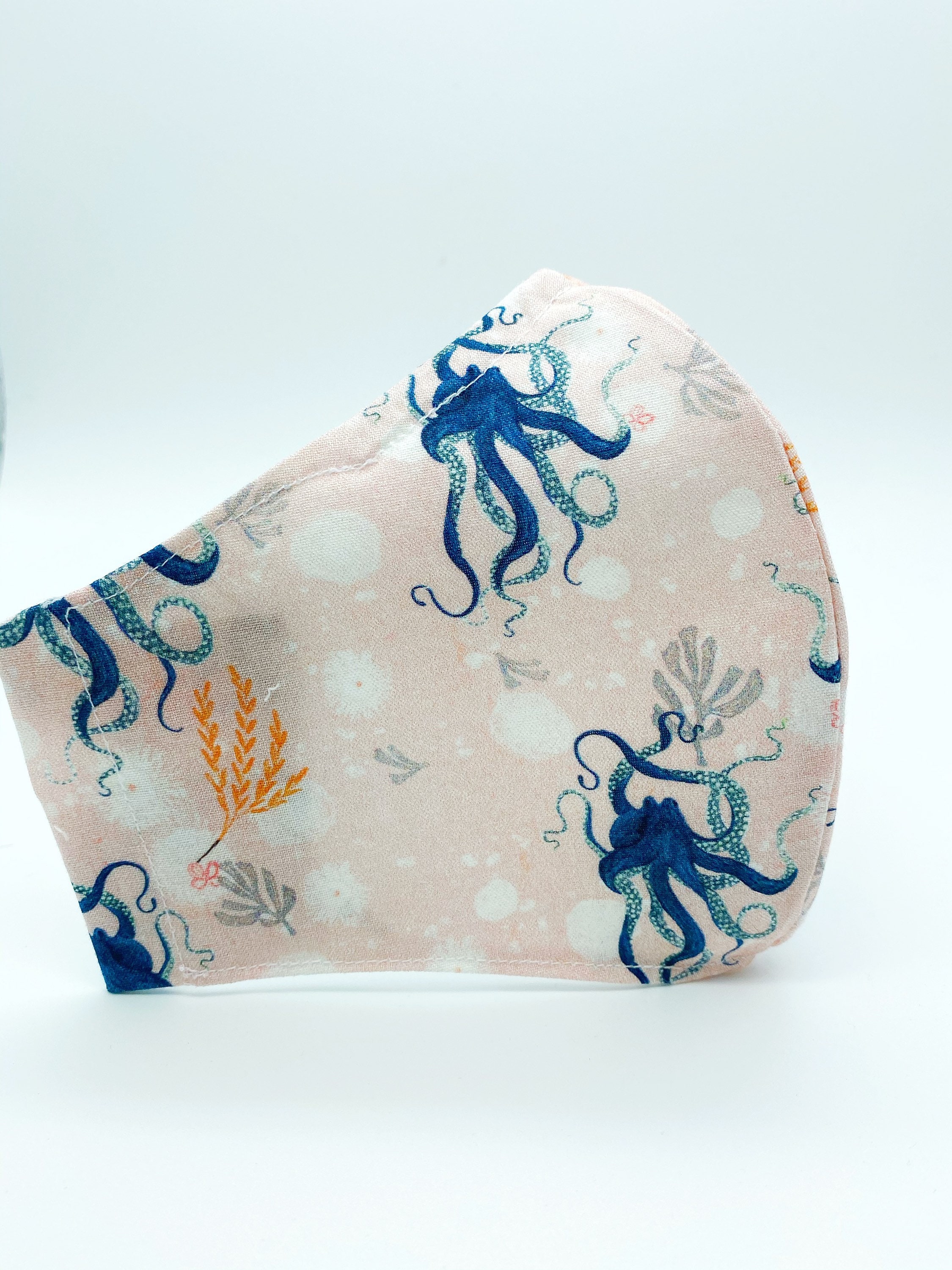 Face Mask, Cotton, Three Layers - Octopus Reef in Blush Pink
